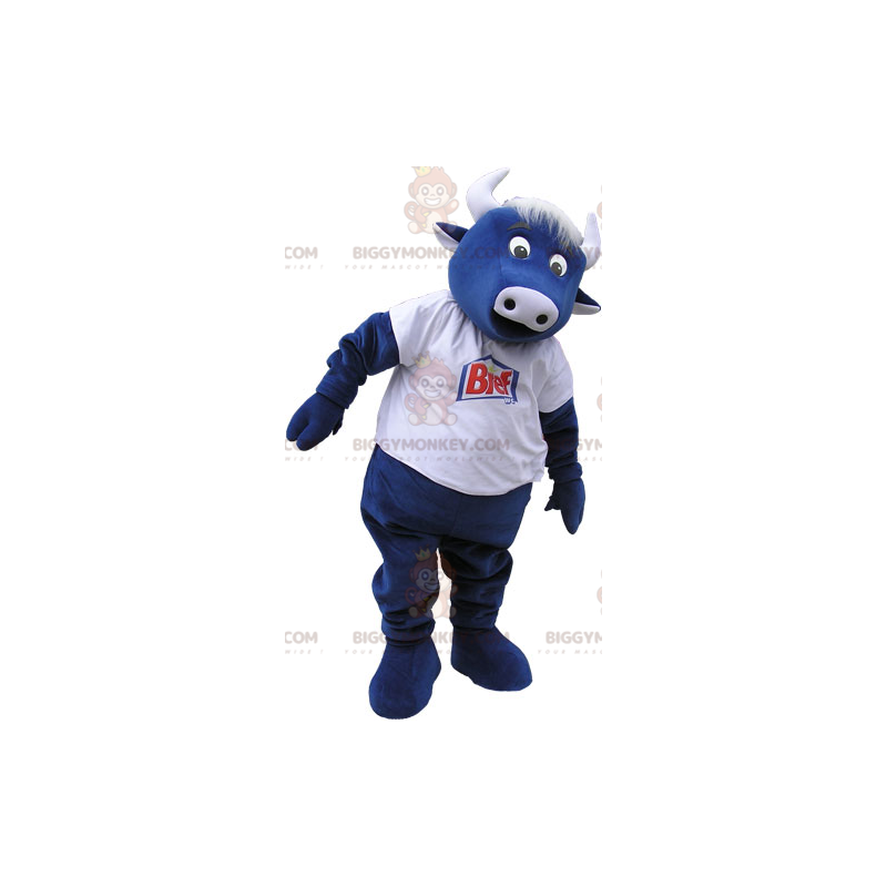 Blue Cow BIGGYMONKEY™ Mascot Costume With White