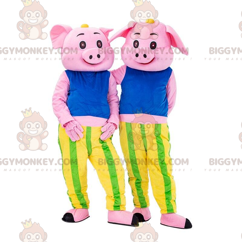 2 BIGGYMONKEY™s mascot pink pigs, colorful pig