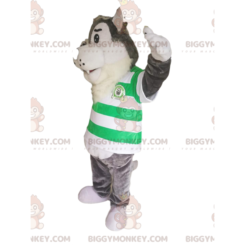 BIGGYMONKEY™ Gray Wolf Mascot Costume with Green